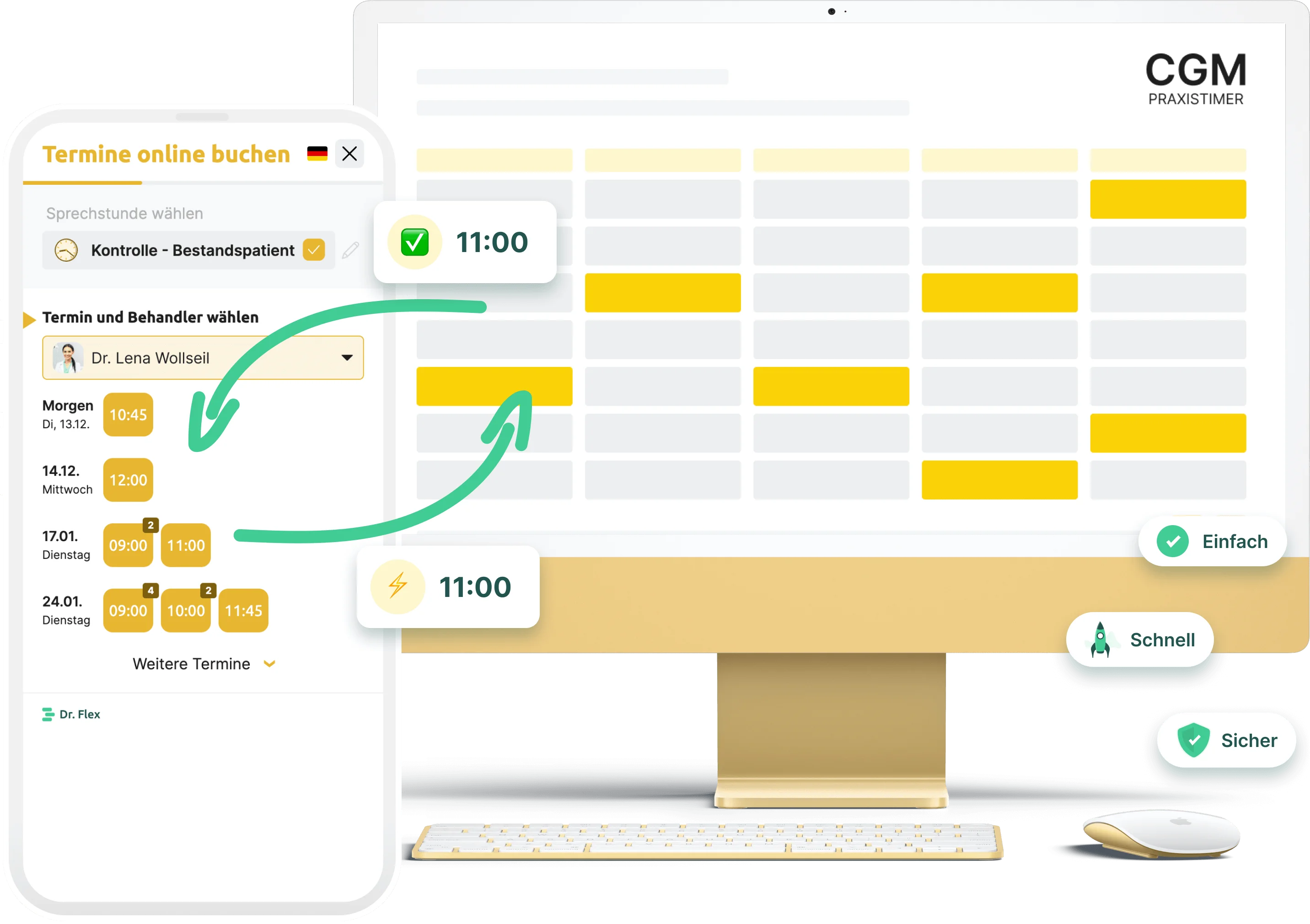 Dr. Flex und der CGM PRAXISTIMER | Das Online-Terminvergabe Add-on
