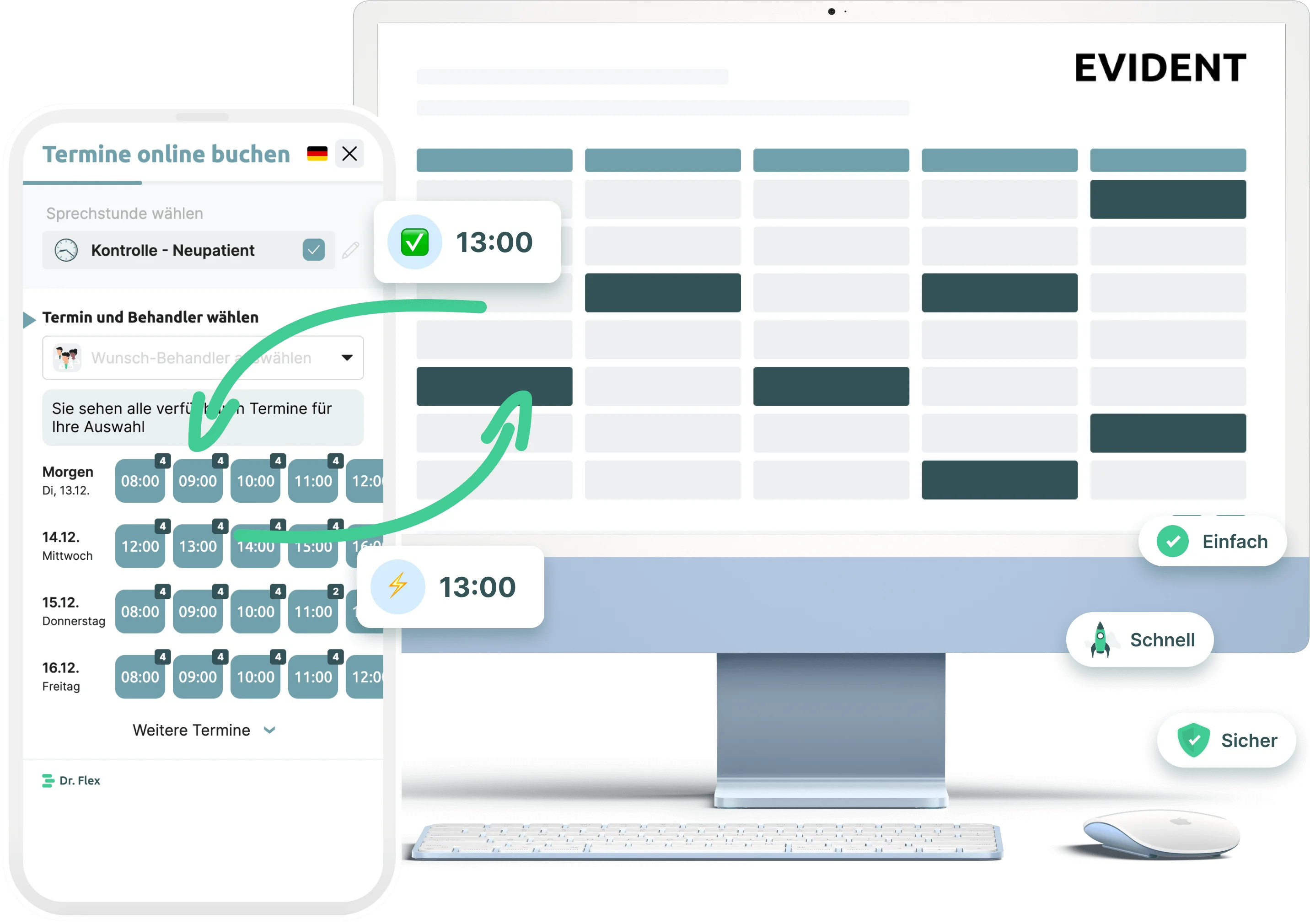 Dr. Flex und die Praxissoftware EVIDENT | Die Online-Terminvergabe
